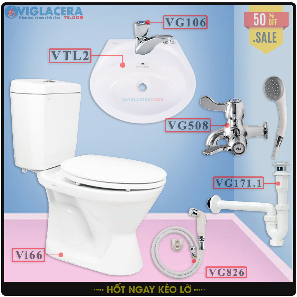 Combo bồn cầu rời 2 khối Viglacera Vi66 gói V2 | Viglaceravn.com