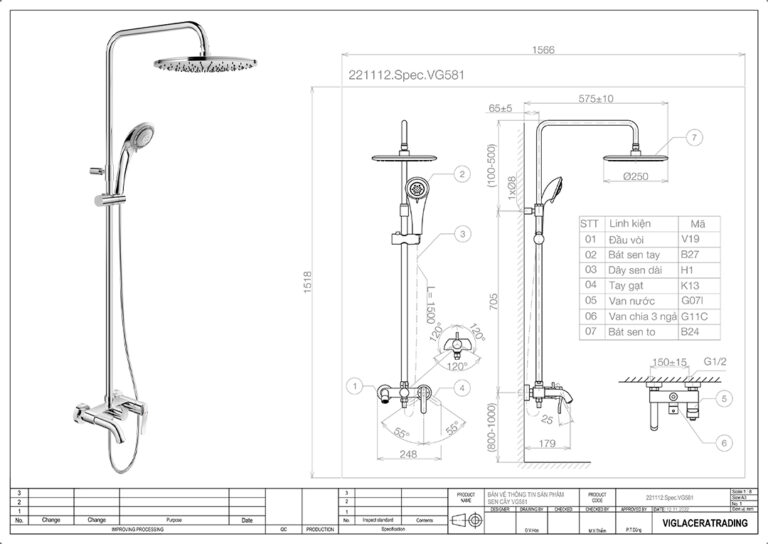 Vòi sen cây nóng lạnh Viglacera VG581 chính hãng | Viglaceravn.com